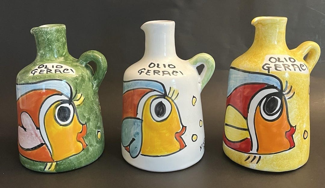 Set of 3 Olio Geraci Hand Painted Fish Italy Nino Parrucca Olive Oil ...