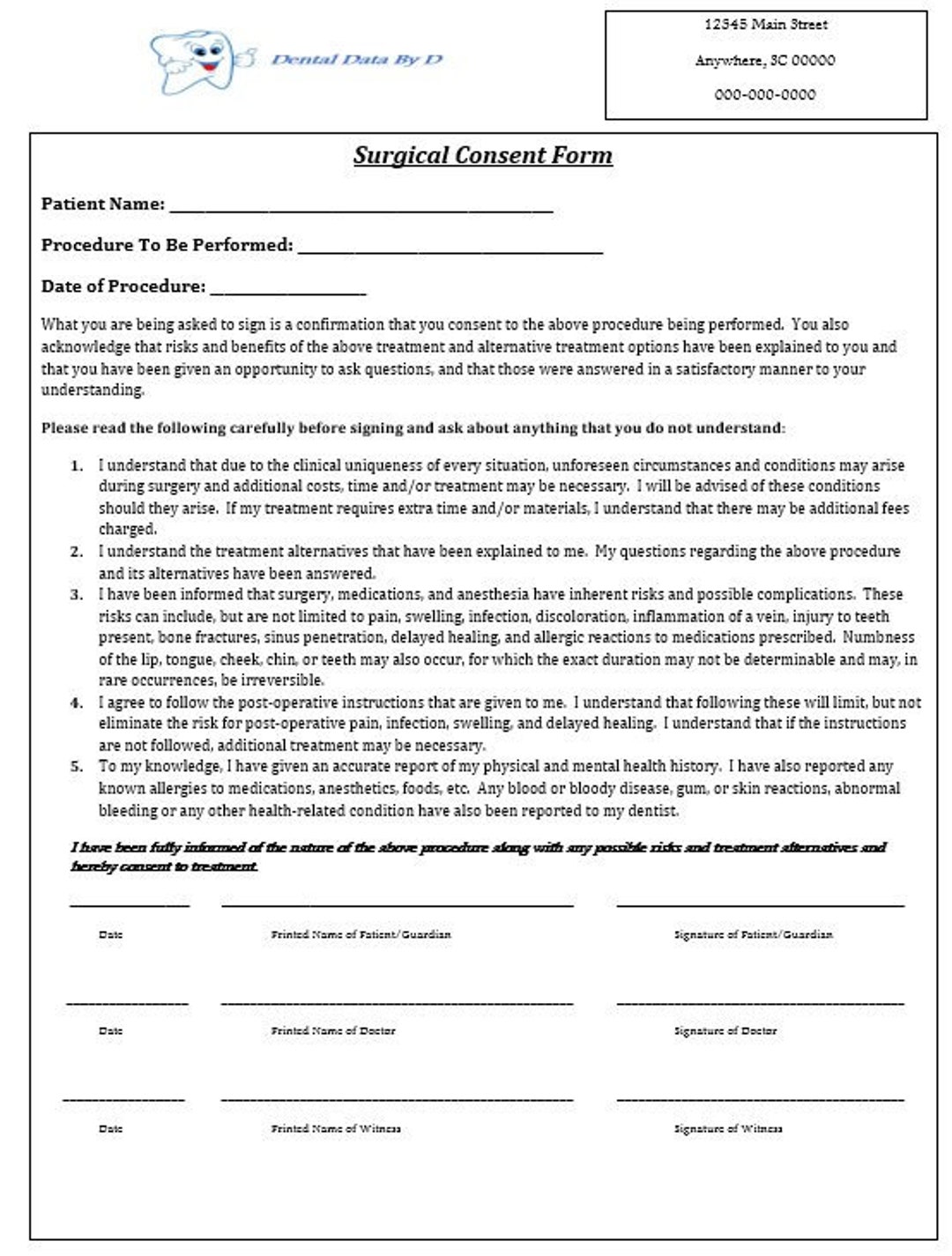 Dental Consent Forms for Surgical Procedures - Etsy