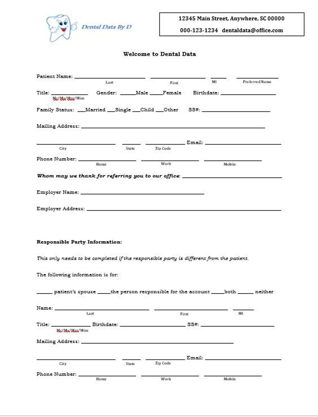 Dental New Patient Forms - Etsy