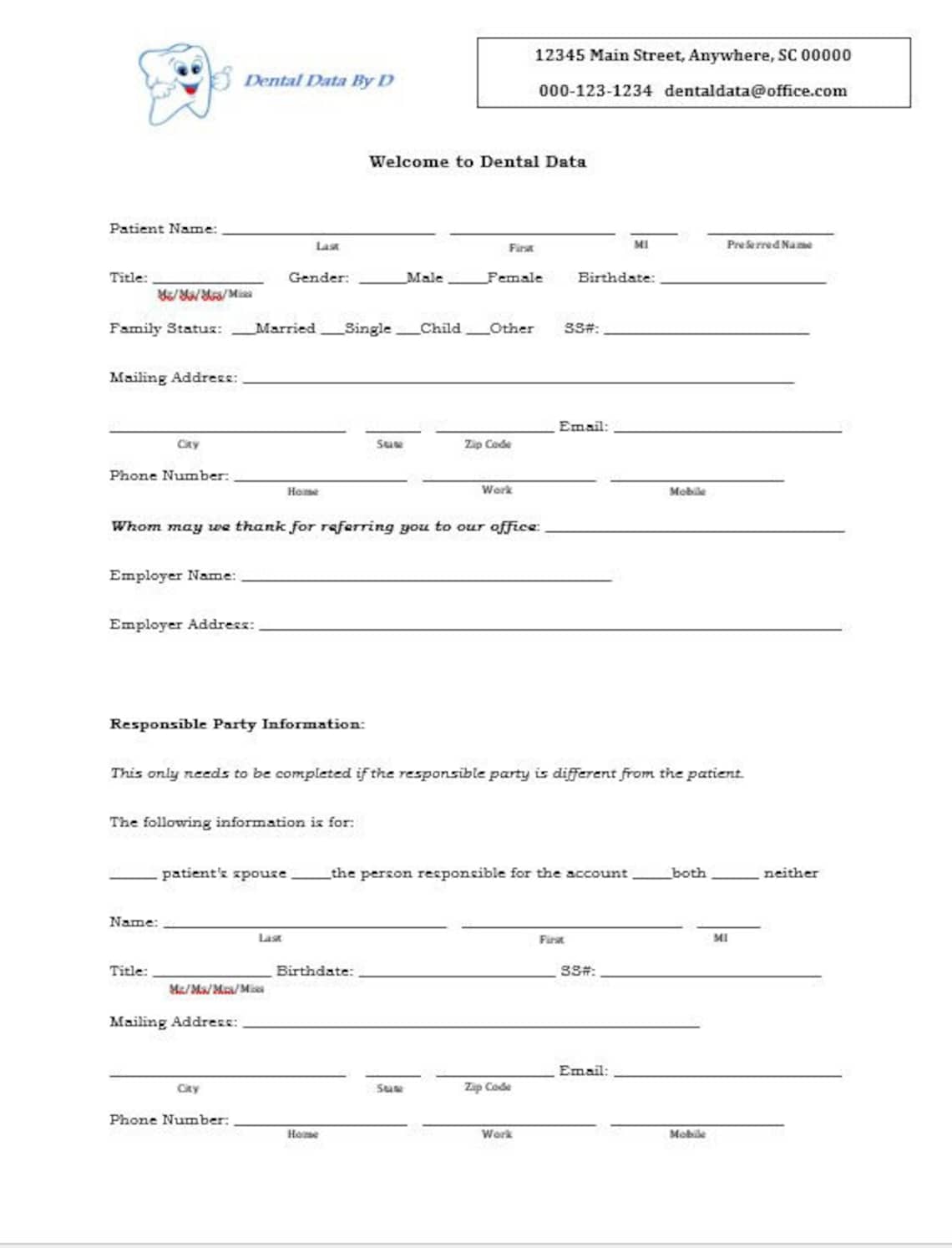 Dental New Patient Forms - Etsy