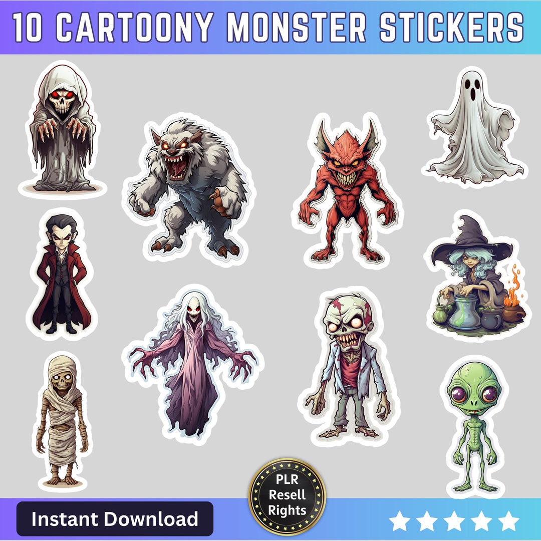 10 Cartoony Monster Skeleton Zombie Vampire Digital Icon Stickers ...