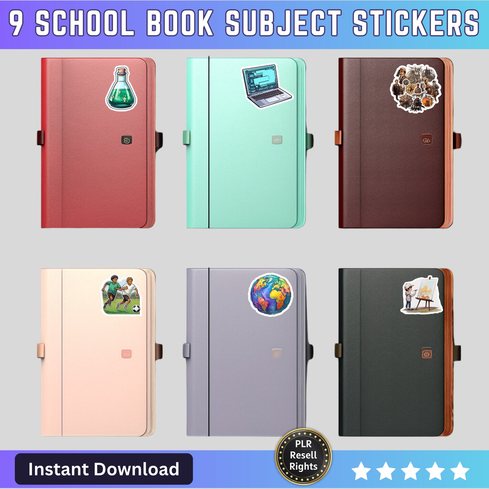 9 School Subject Digital Icon Stickers for School Book Labels ...