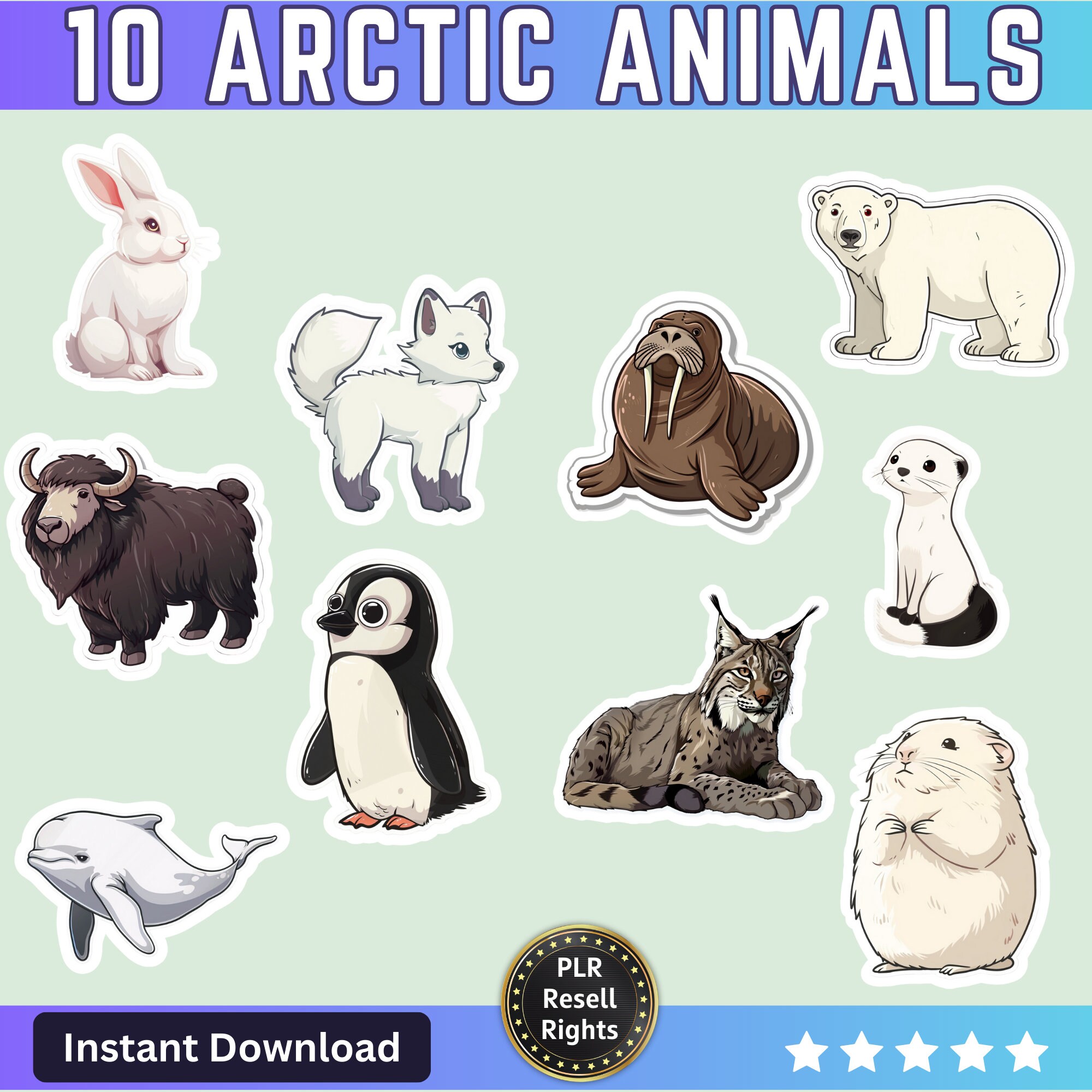 10 Printable Arctic Animals Digital Icon Stickers Precropped Canva PNG ...