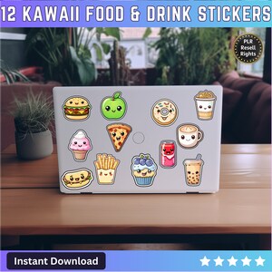 10 Kawaii Cute Food & Drink Digital Icon Stickers Precropped Canva PNG ...