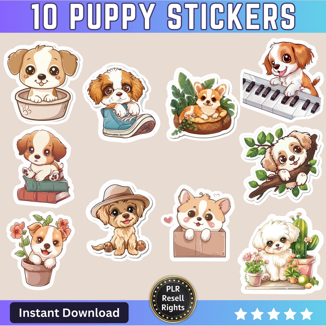 10 Printable Puppy Digital Icon Stickers Precropped Canva PNG Download ...