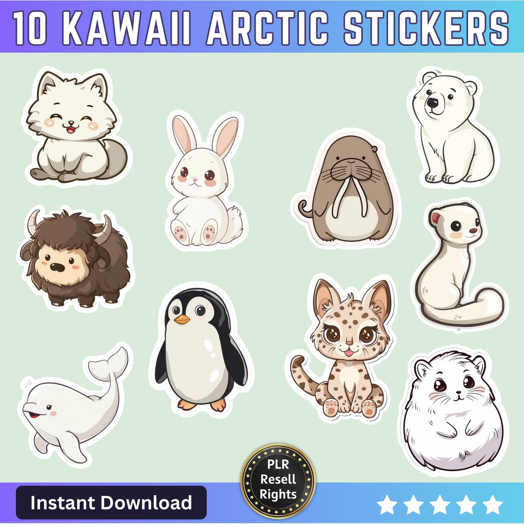 10 Printable Cute Kawaii Arctic Animal Digital Icon Stickers Precropped ...