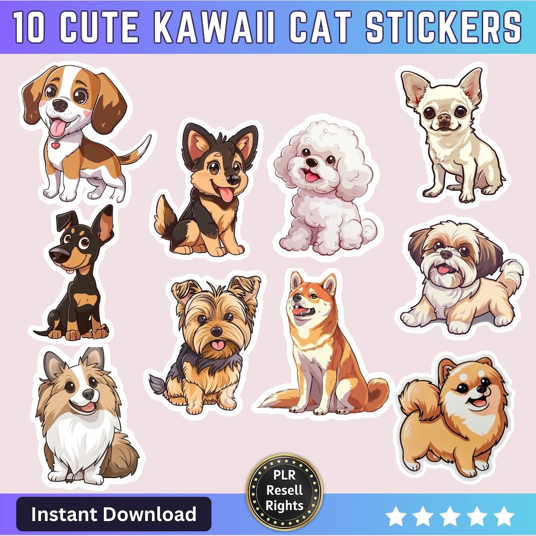 10 Kawaii Dog Digital Icon Stickers Precropped Canva PNG Download and ...