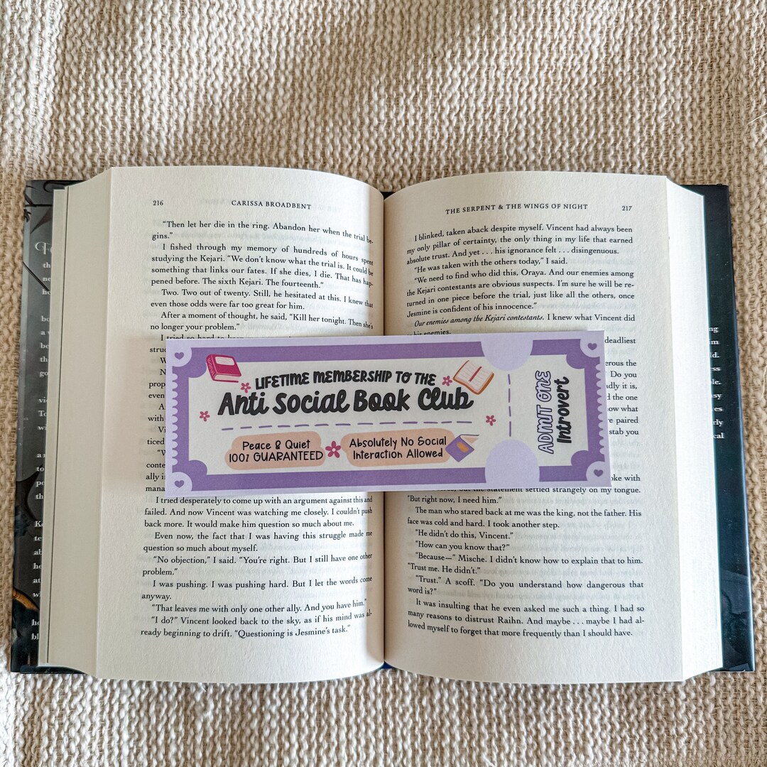 Lifetime Membership to the Anti Social Book Club Bookmark - Etsy