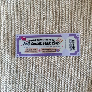 Lifetime Membership to the Anti Social Book Club Bookmark - Etsy