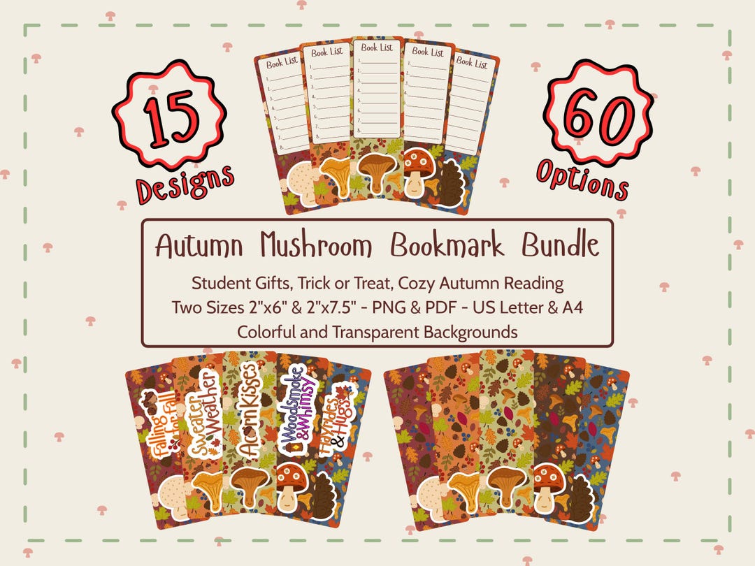 Printable Autumn Mushrooms Bookmarks Bundle - Perfect for Boo Basket ...