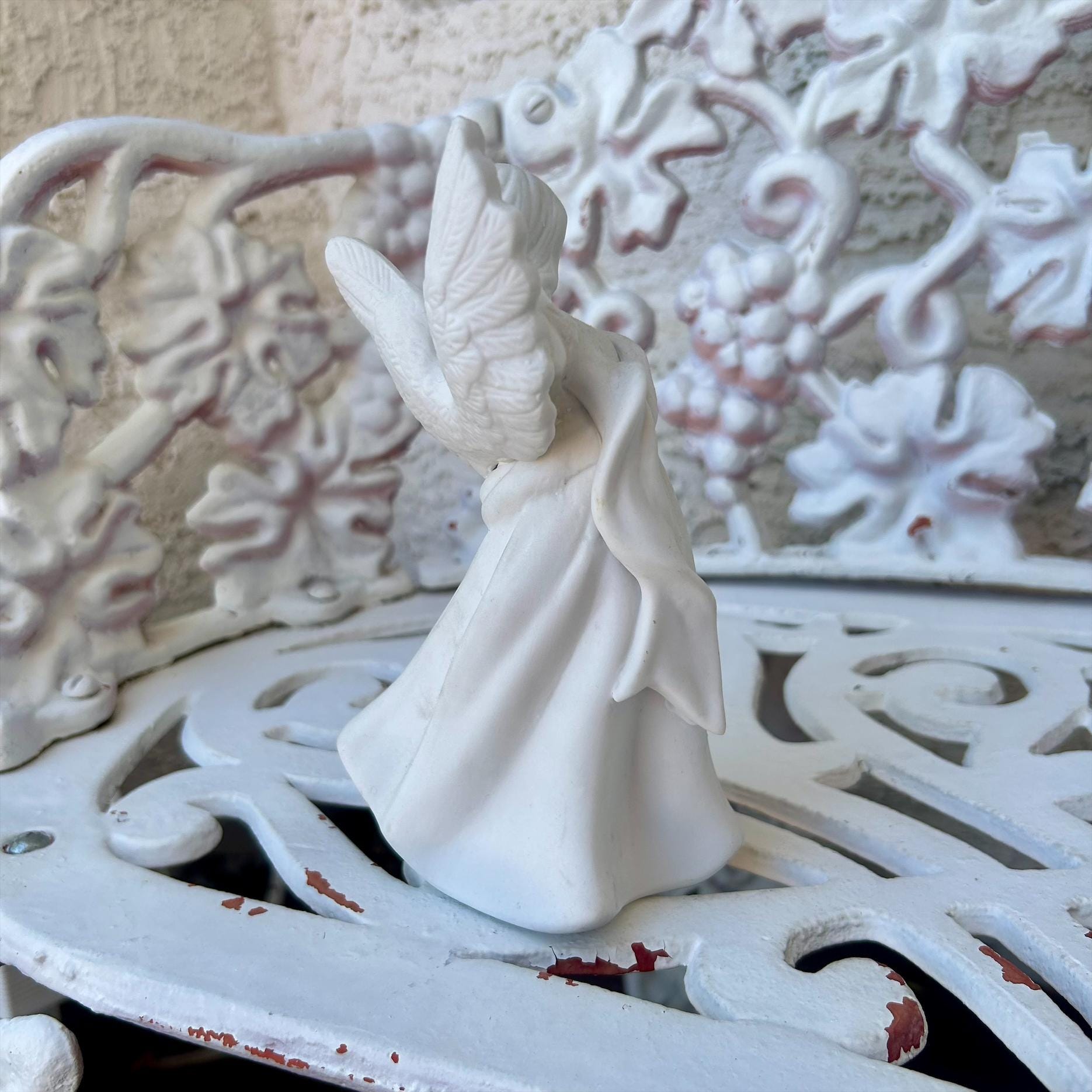 White Porcelain Angel Figurine With Pink Roses - Etsy