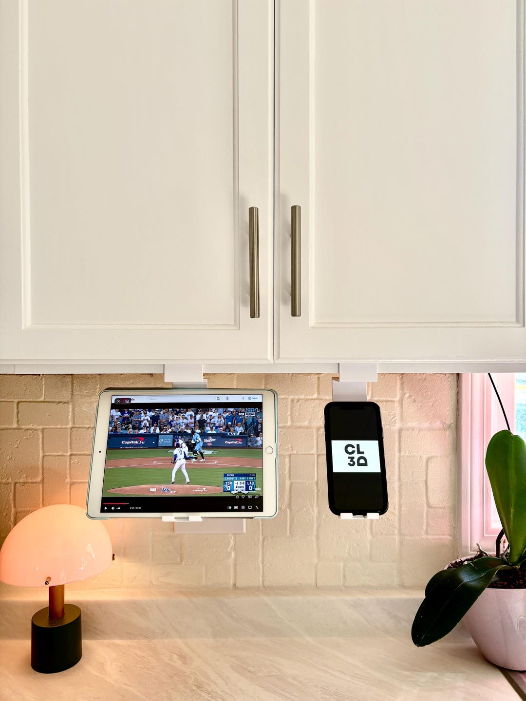 Hanging Kitchen Cabinet Phone & Small Tablet Holder – Under Cupboard ...