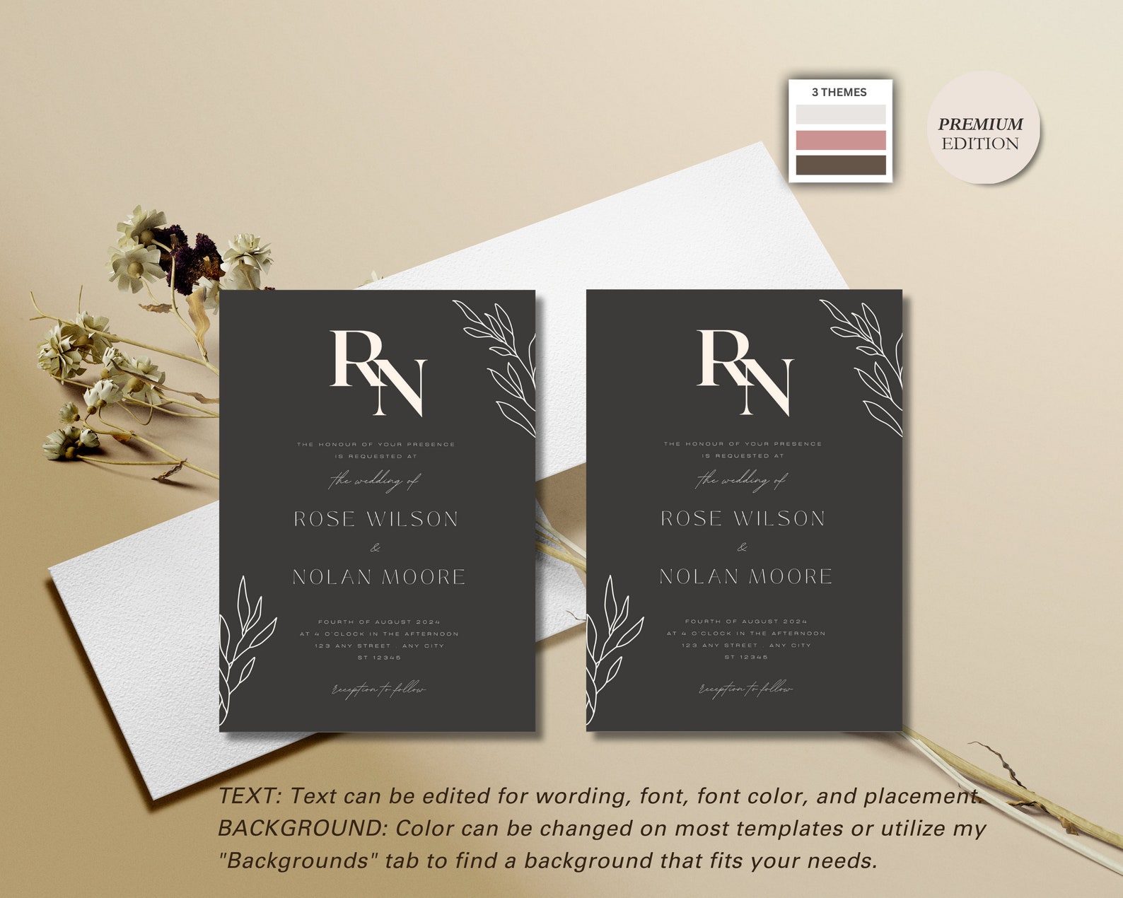 Black and White Wedding Invitation Card, Template Minimalist Wedding ...