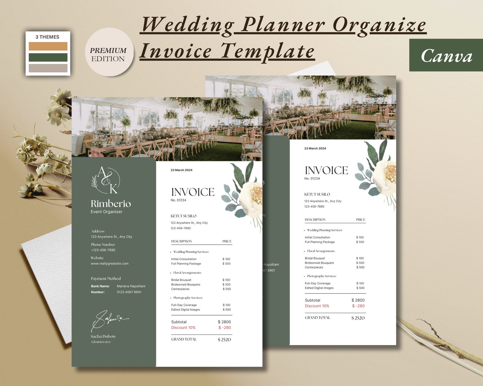 Wedding Business Invoice Template, Printable and Editable, Wedding ...