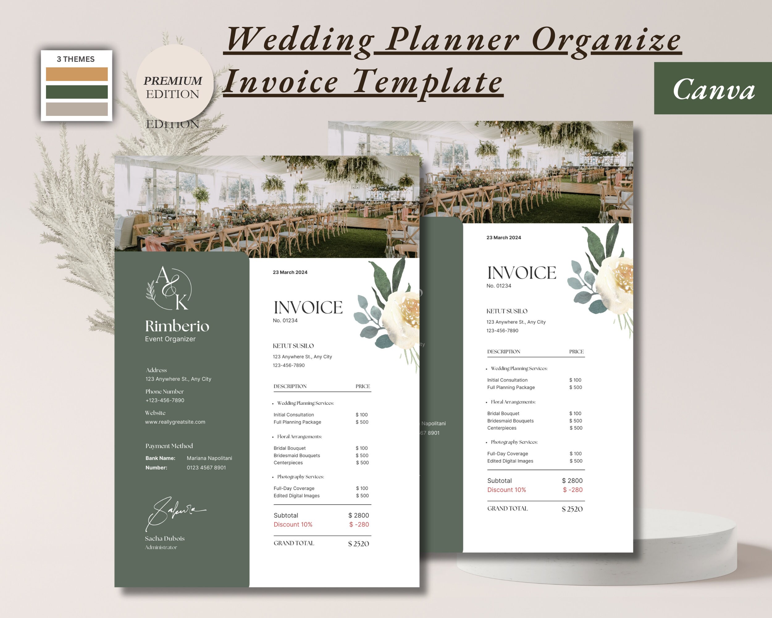 Wedding Business Invoice Template, Printable and Editable, Wedding ...