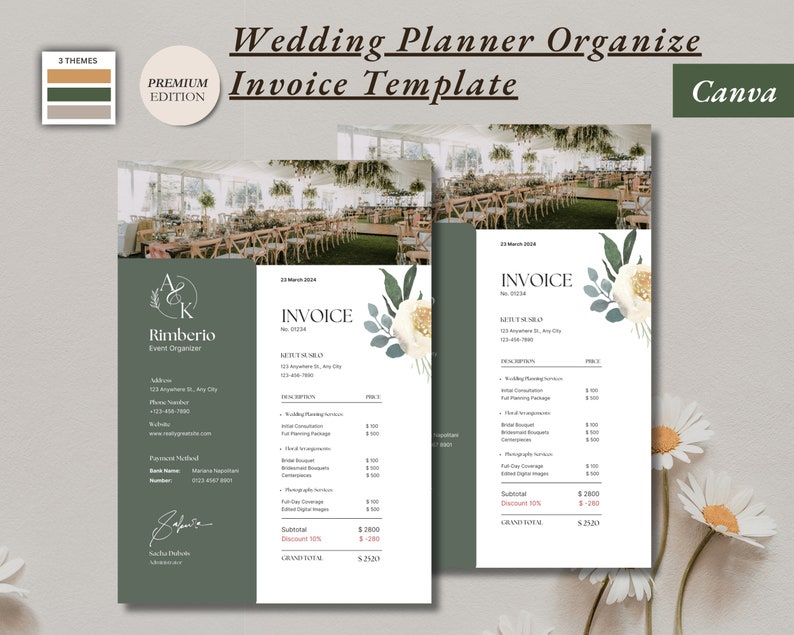 Wedding Business Invoice Template, Printable and Editable, Wedding ...