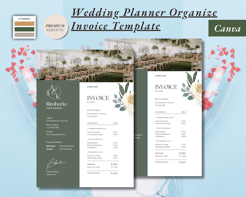 Wedding Business Invoice Template, Printable and Editable, Wedding ...