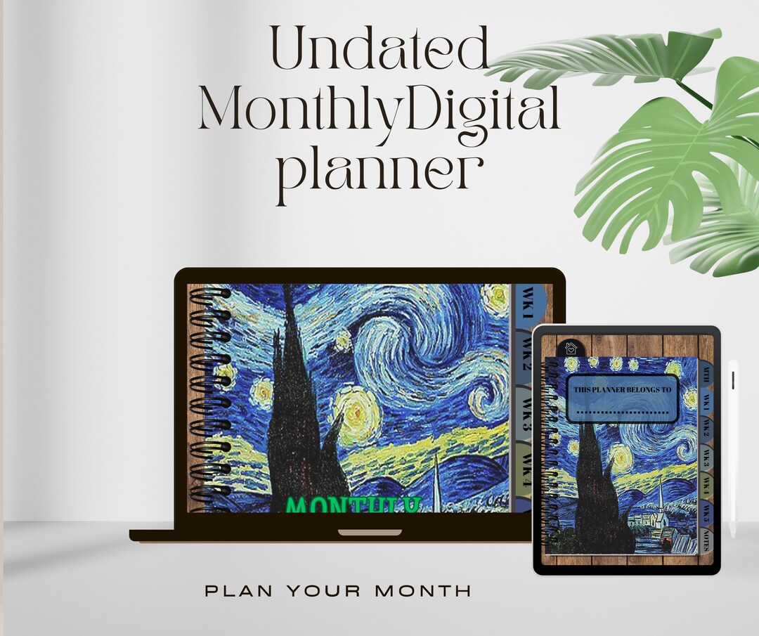 Undated Digital Monthly Planner Starry Night Themed - Etsy