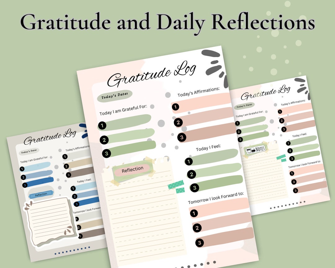 Gratitude Log, Printable 1 Page, Daily Gratitude, Intentions ...