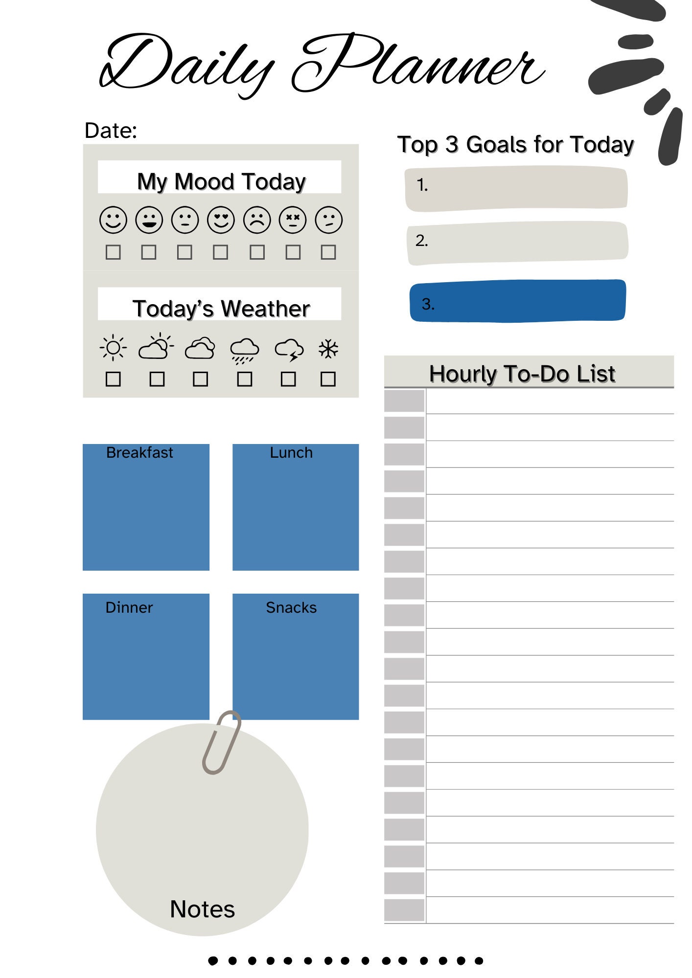 Printable Daily Planner, Goals, To-do List, Meal Tracker, 1 Page, Mood ...