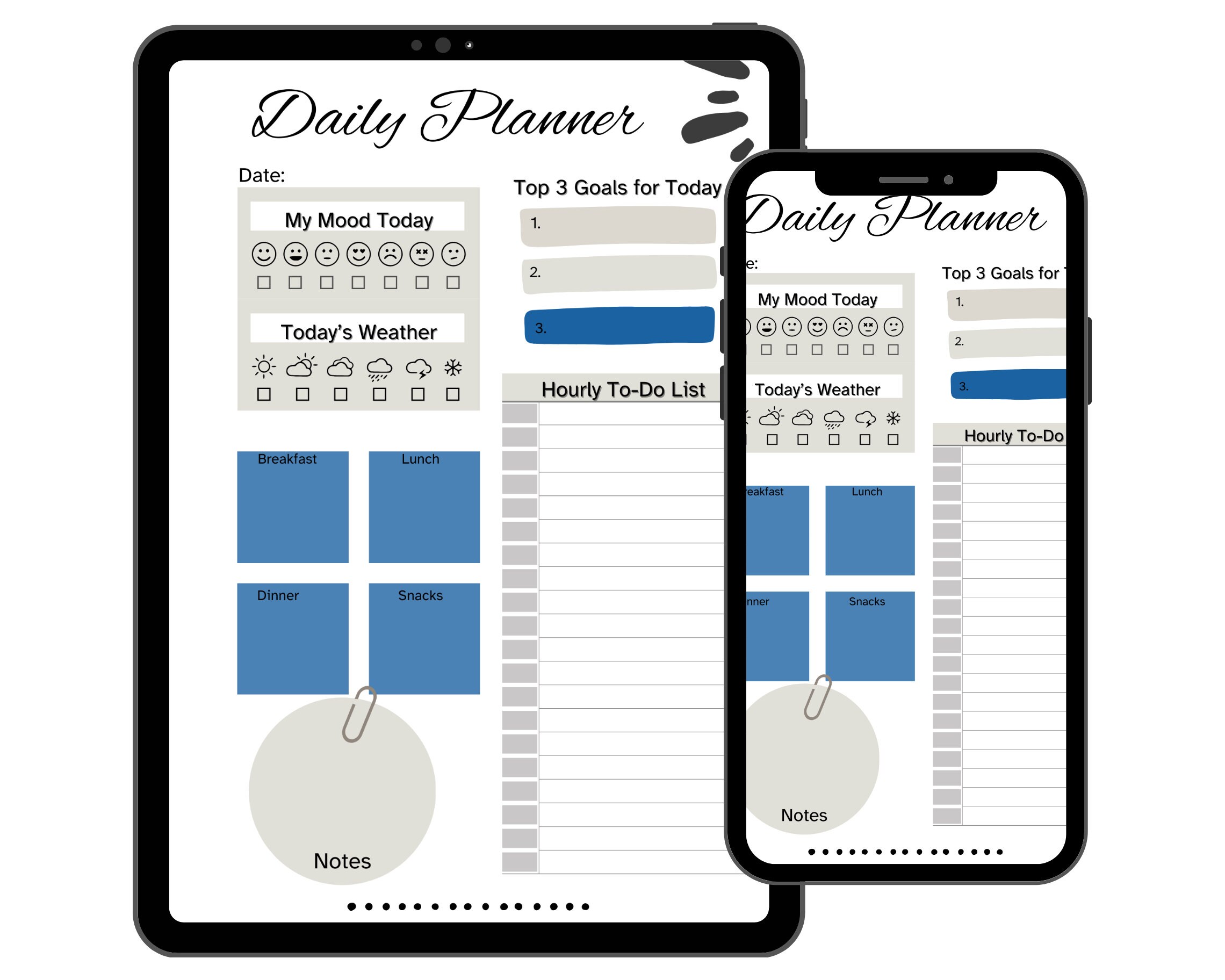 Printable Daily Planner, Goals, To-do List, Meal Tracker, 1 Page, Mood ...