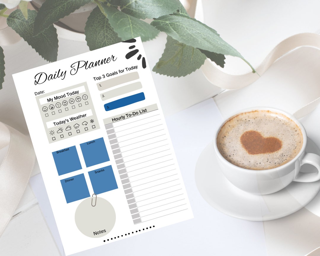 Printable Daily Planner, Goals, To-do List, Meal Tracker, 1 Page, Mood ...
