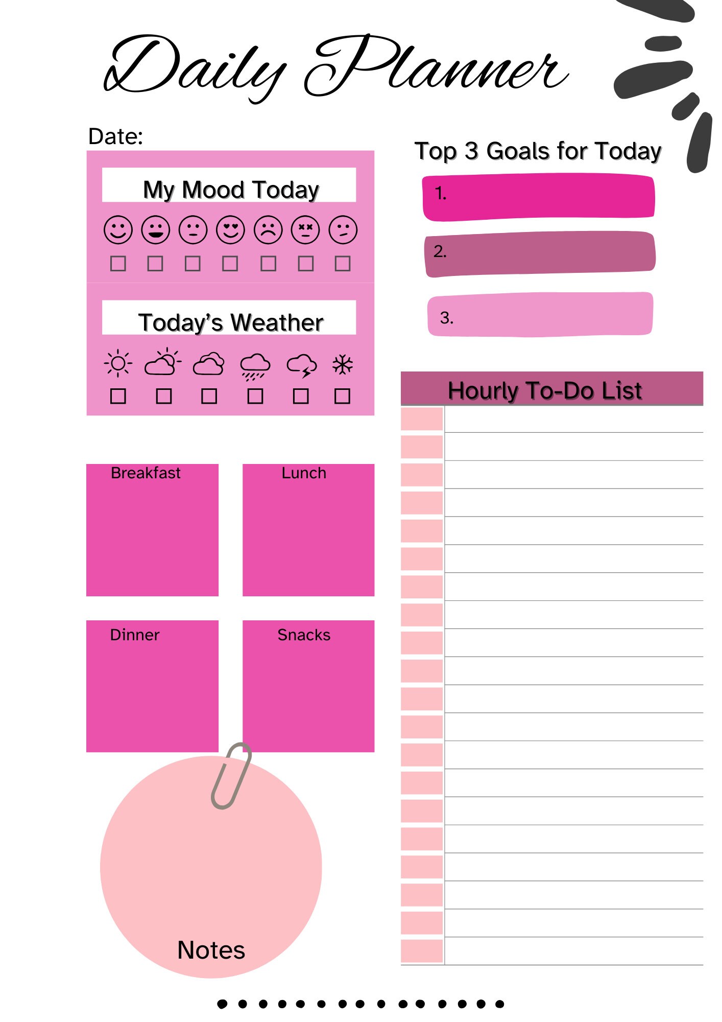Printable Daily Planner, Goals, To-do List, Meal Tracker, 1 Page, Mood ...