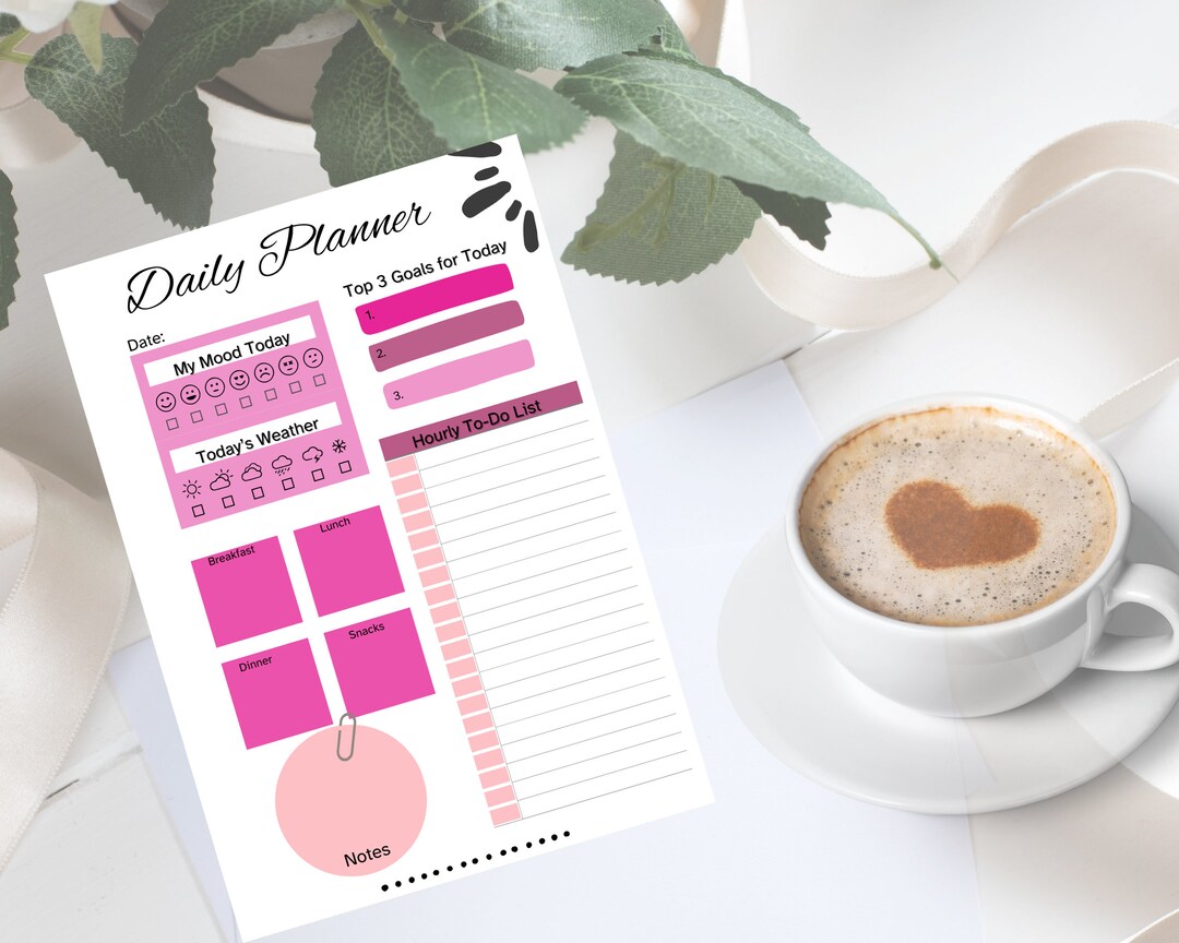 Printable Daily Planner, Goals, To-do List, Meal Tracker, 1 Page, Mood ...