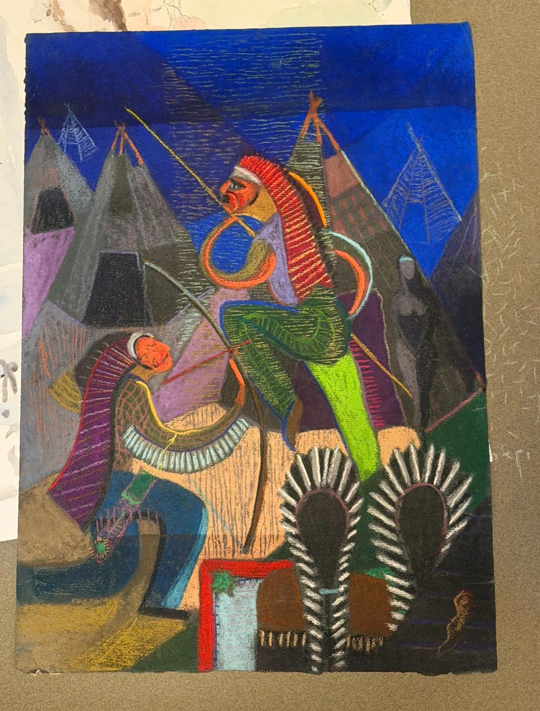 Abstract Interpretation of Native Americans / Oil Pastel on Paper - Etsy