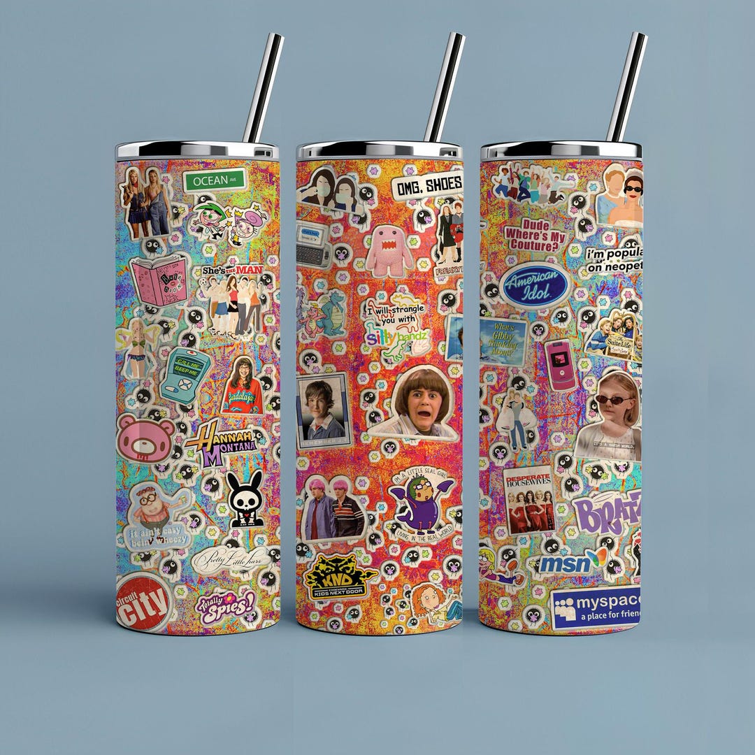 2000s Pop Culture Collage 20oz Skinny Tumbler Sublimation Wrap ...