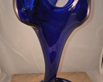 Vintage Murano Style Cobalt Blue Art Glass Heavy Vase - Etsy
