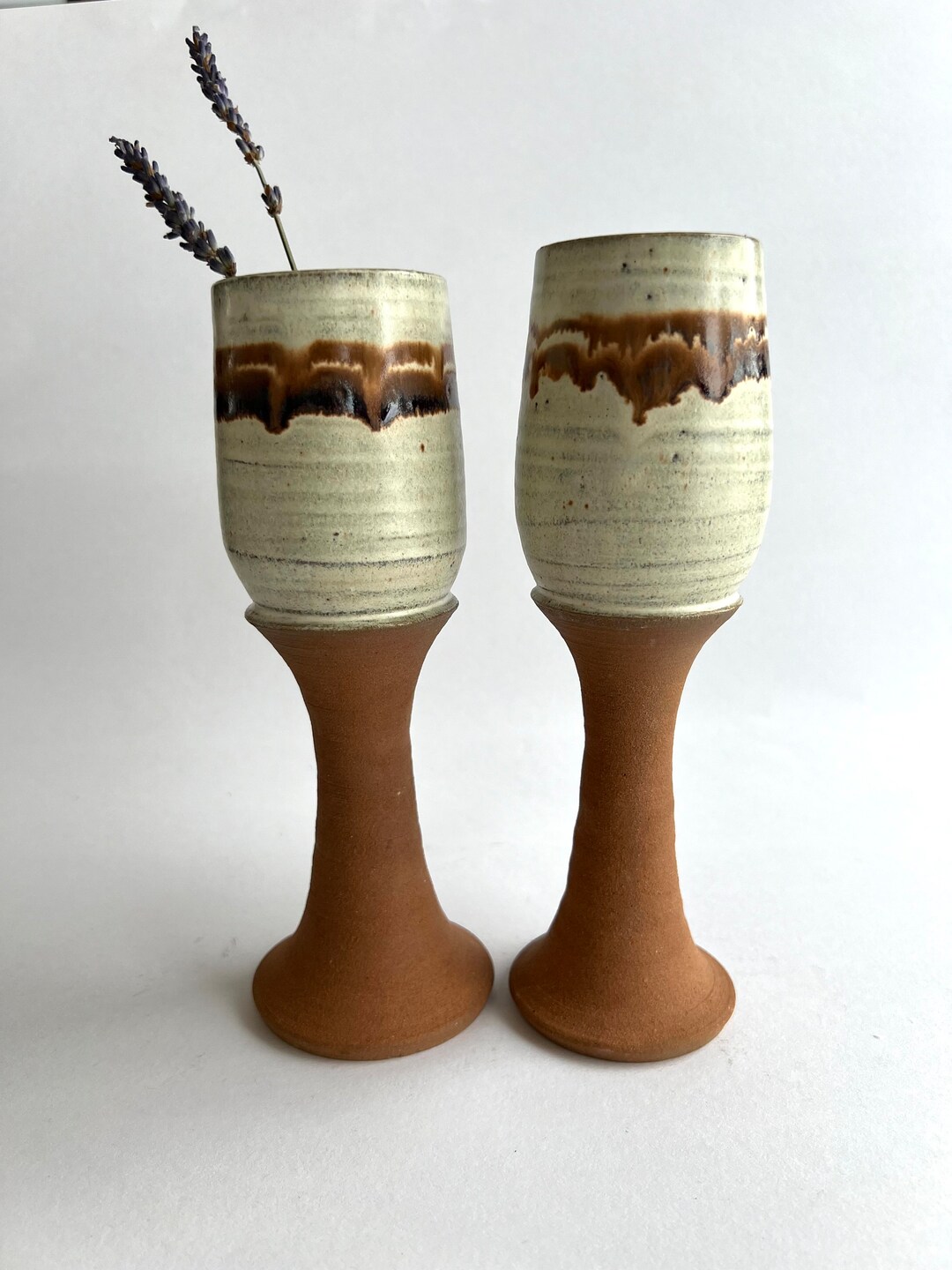 Studio Pottery Vintage Wine Goblets / Chalices Mid-century Style Signed ...