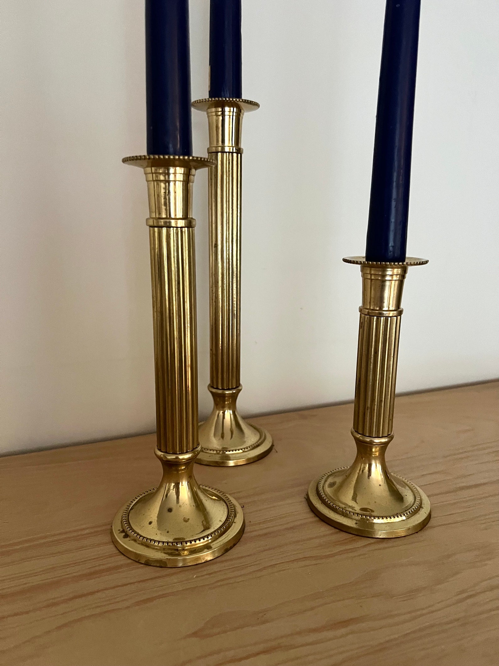Lacquered Brass Candlestick Holders Set of 3 Gold Candle Holders ...