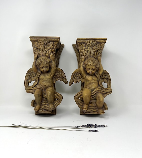 1990s SCIOLO italy Set of Ceramic Cherub Wall Shelves Angel Decor Etsy