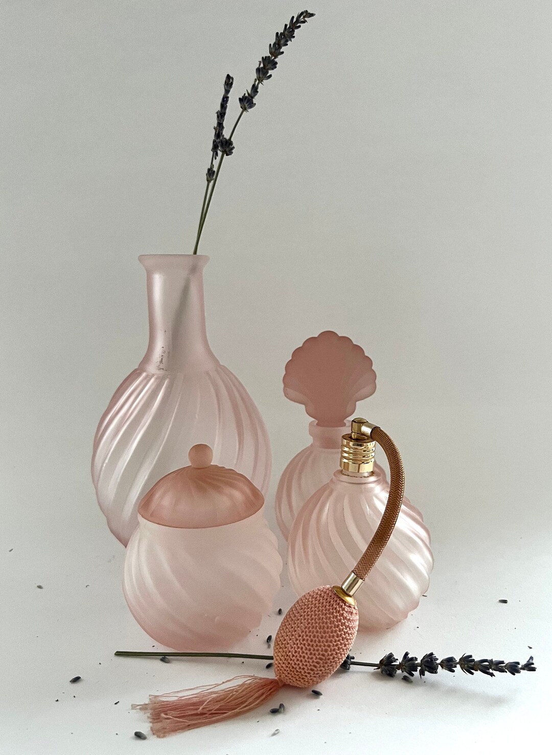 Vintage Art Deco Pink Perfume Atomizer Set | Vintage Decor | Set of 4 ...