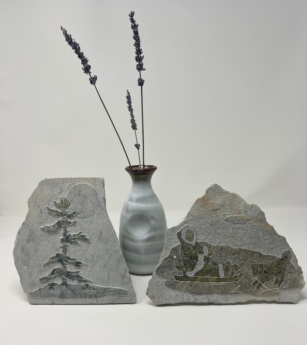 Genuine Siku Inuit Eskimo Soapstone canada Carved Dogsled Tree and Sun ...