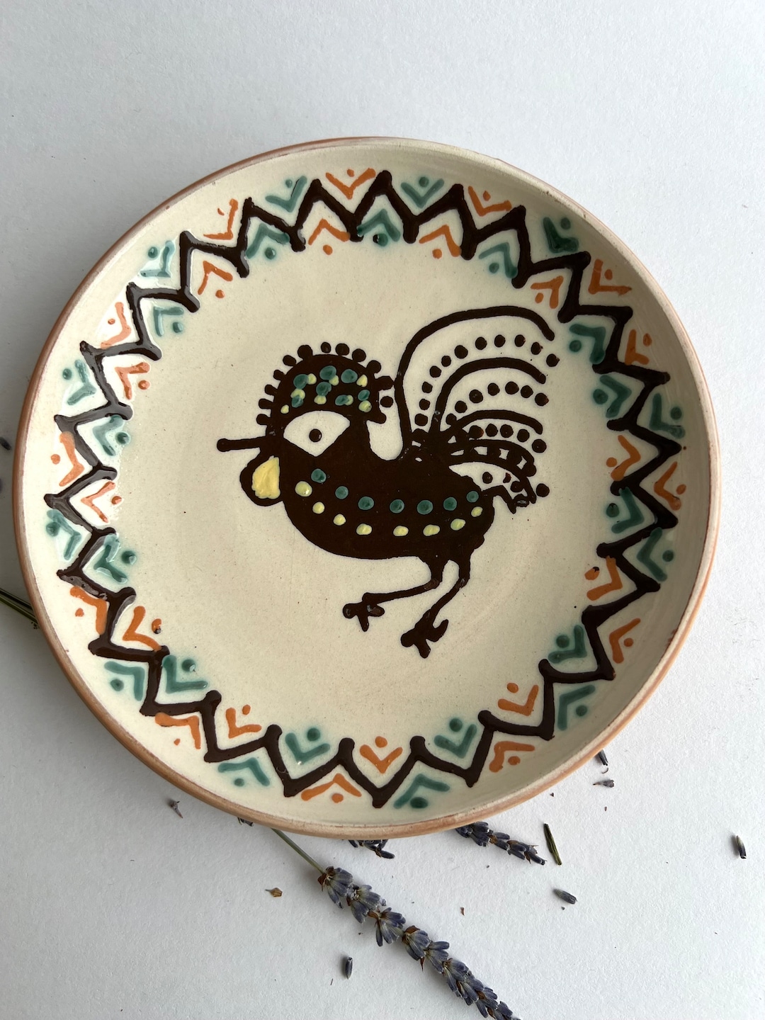 HOREZU (romania) - Rooster Mischiu Stamped Folk Art Pottery Clay Plate ...