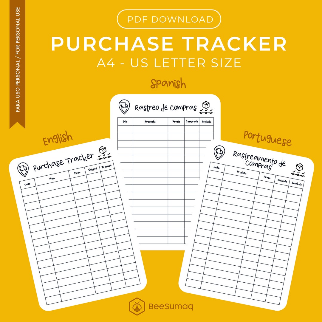 Planner Printable Purchase Tracker / Trackable Purchase Planner En - Es ...