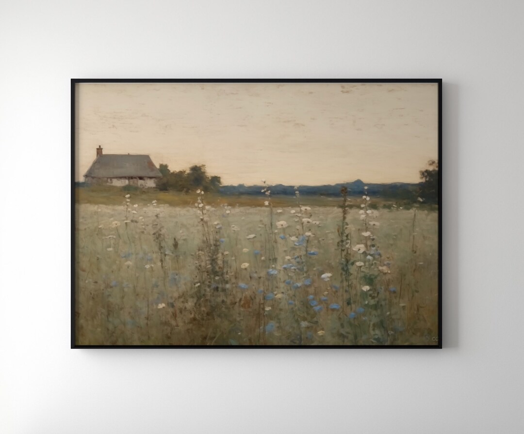 Wildflower Field Vintage Print, Vintage Farm Landscape, Vintage Farm ...