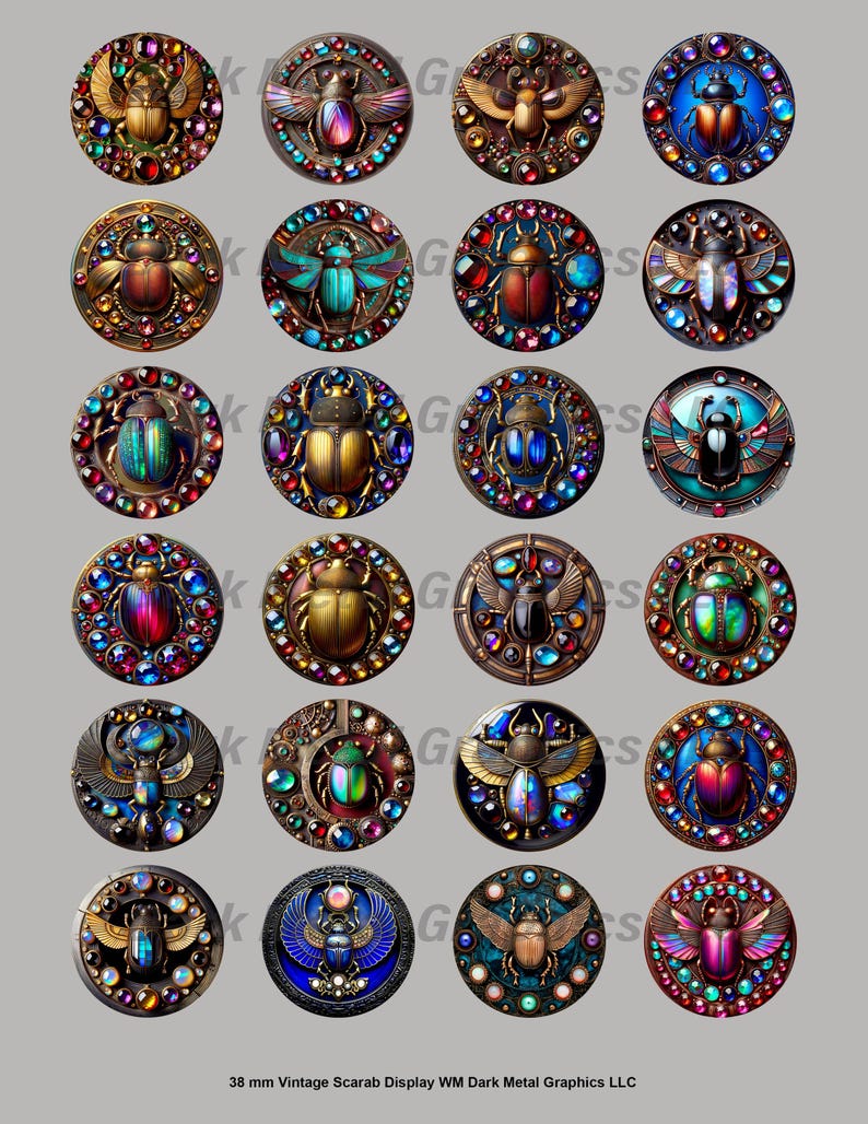24 Vintage Scarab Printable Art for Jewelry, Glass Cabochons, Necklaces ...