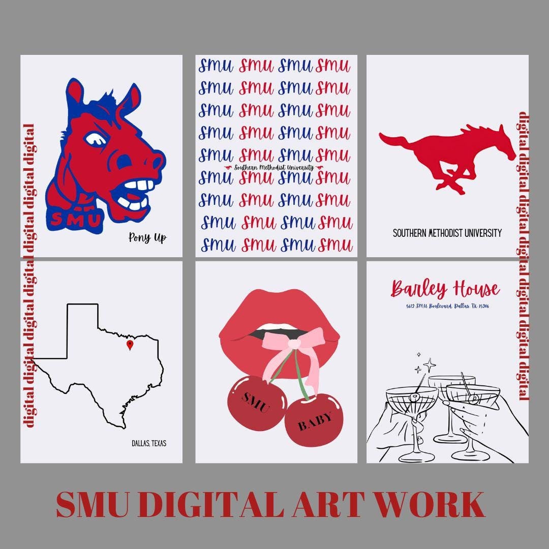 6 Piece SMU Wall Art | SMU Posters | SMU Digital Art | Southern ...