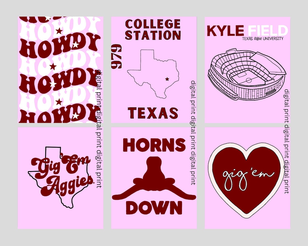 6 Piece Texas A8M Wall Art | TAMU Posters | Texas AM Digital Art ...