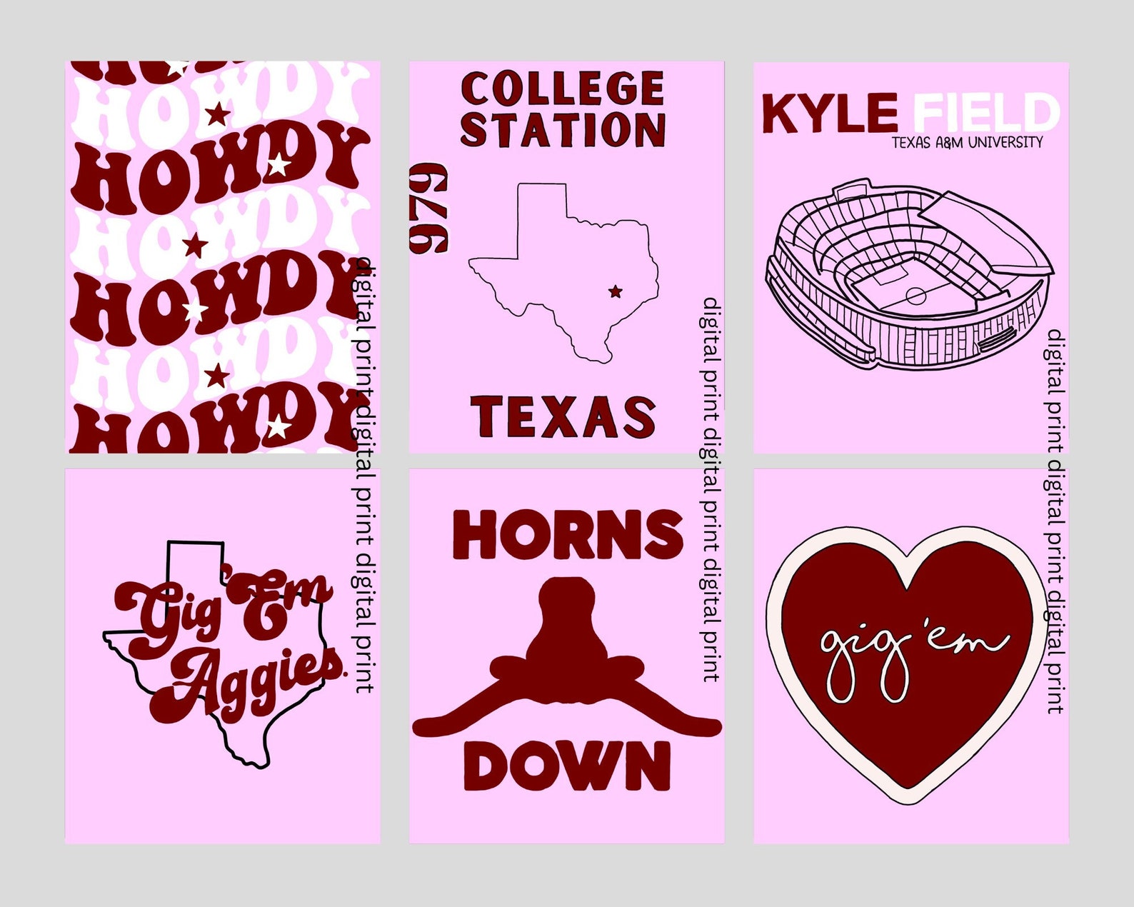 6 Piece Texas A8M Wall Art | TAMU Posters | Texas AM Digital Art ...