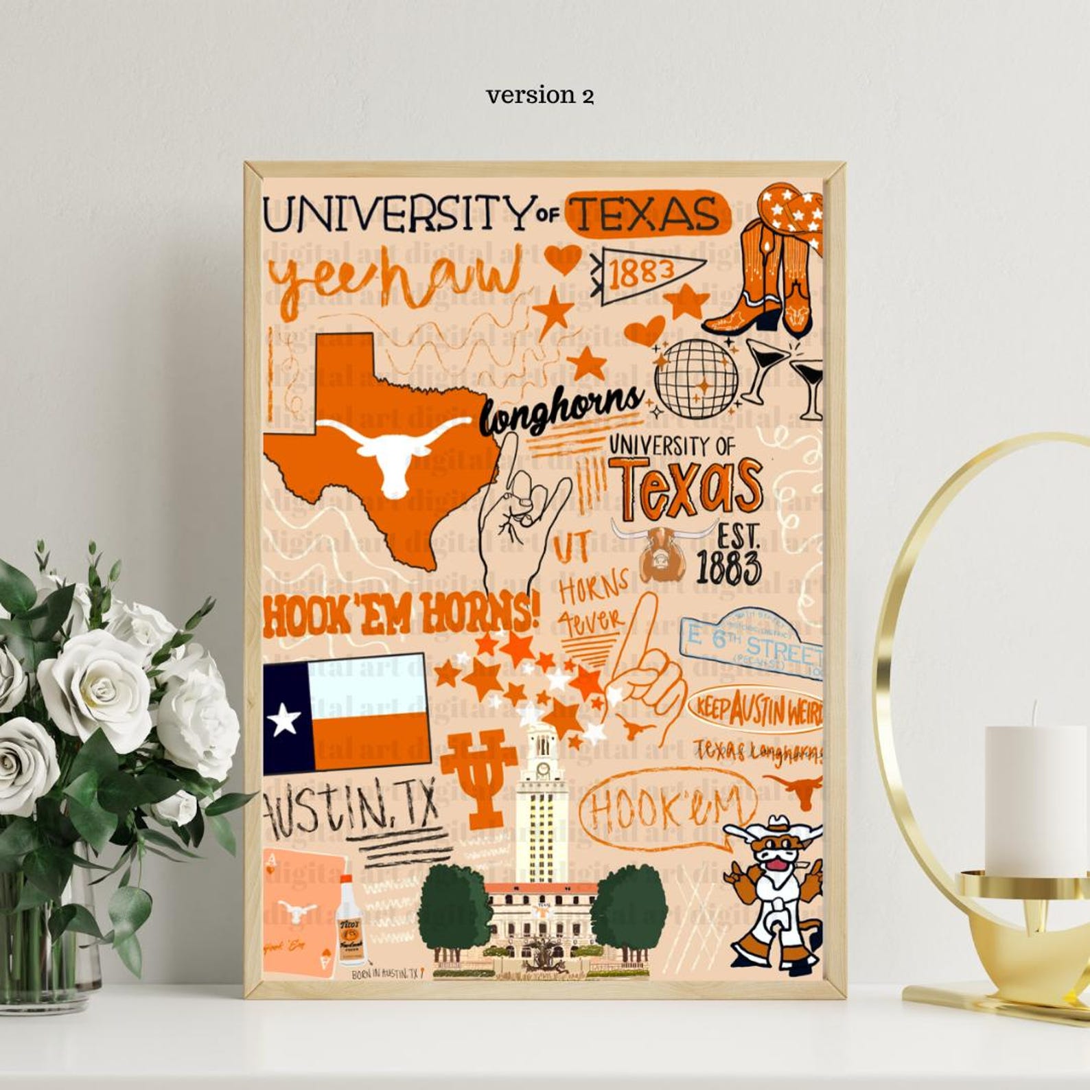 UT Posters | University of Texas Digital Art | Ut Wall Decor | Texas ...