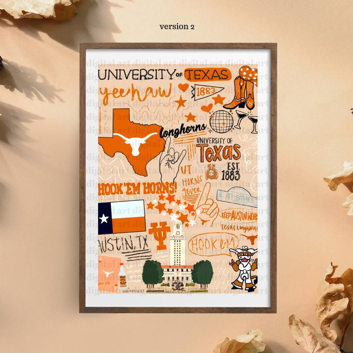 UT Posters | University of Texas Digital Art | Ut Wall Decor | Texas ...