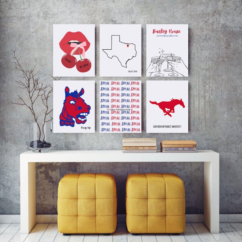6 Piece SMU Wall Art | SMU Posters | SMU Digital Art | Southern ...