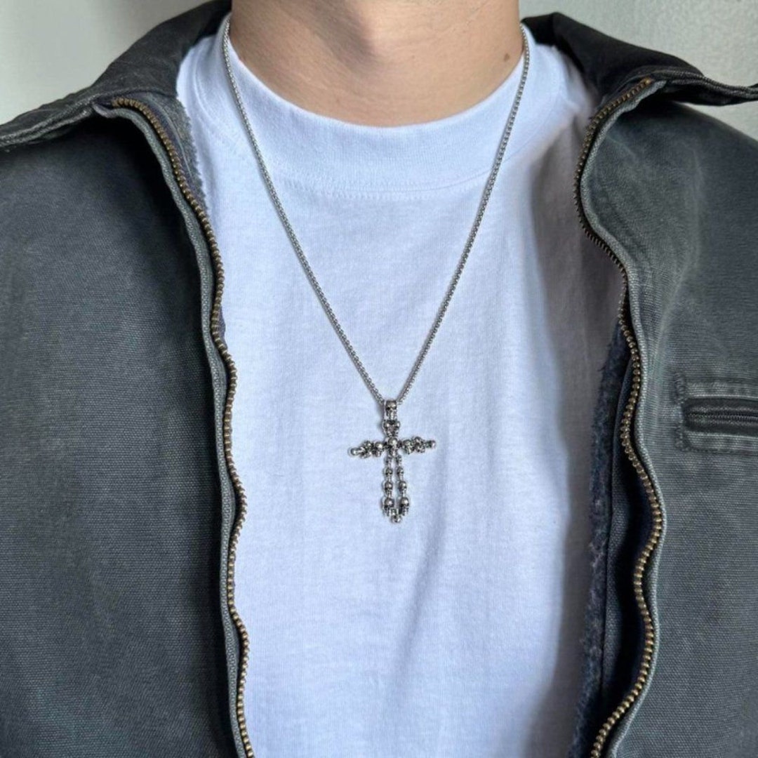 Y2K 2000s Vintage Silver Goth Emo Skull Skeleton Cross Chain Necklace - Etsy