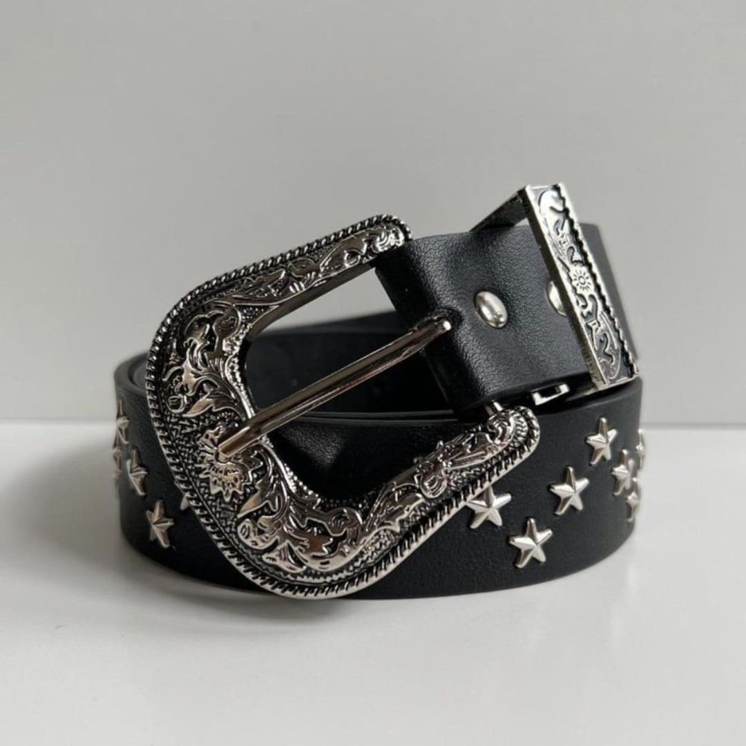 Vintage Black American Western Cowboy Boho Star-studded Belt - Etsy