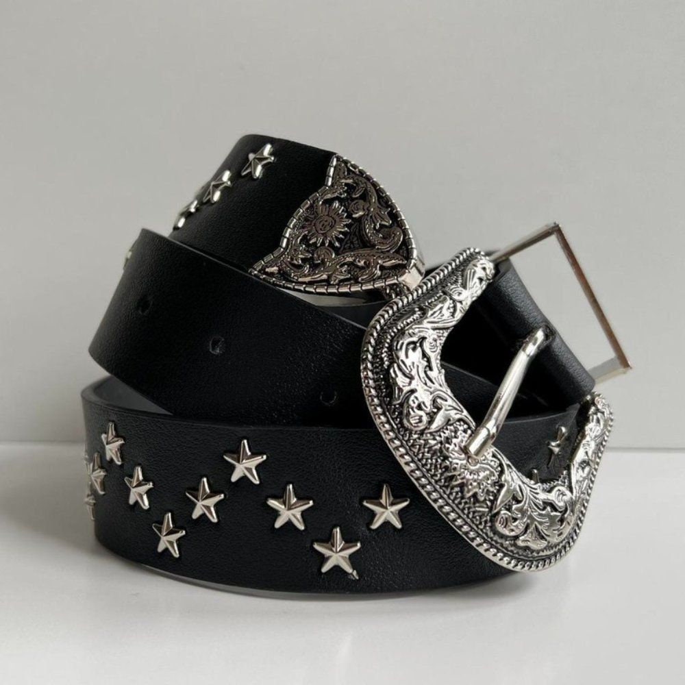 Vintage Black American Western Cowboy Boho Star-studded Belt - Etsy
