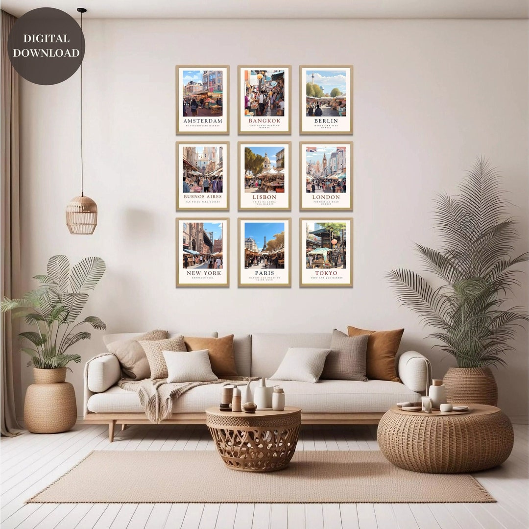 Flea Market Poster Set of 9, Art Market Print, New York Poster, Paris ...